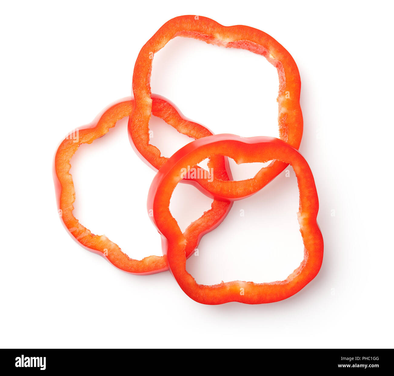 Red Pepper Slices Isolated on White Background Stock Photo - Alamy