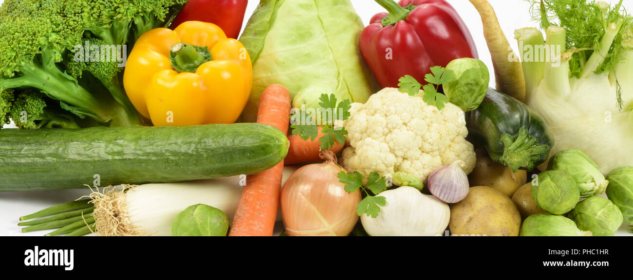 an arrangement of fresh vegetable fruits from market Stock Photo - Alamy