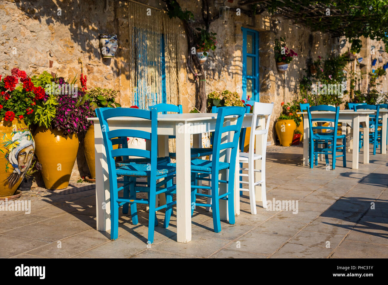 Tables in a traditional Italian Restaurant in Sicily Stock Photo - Alamy