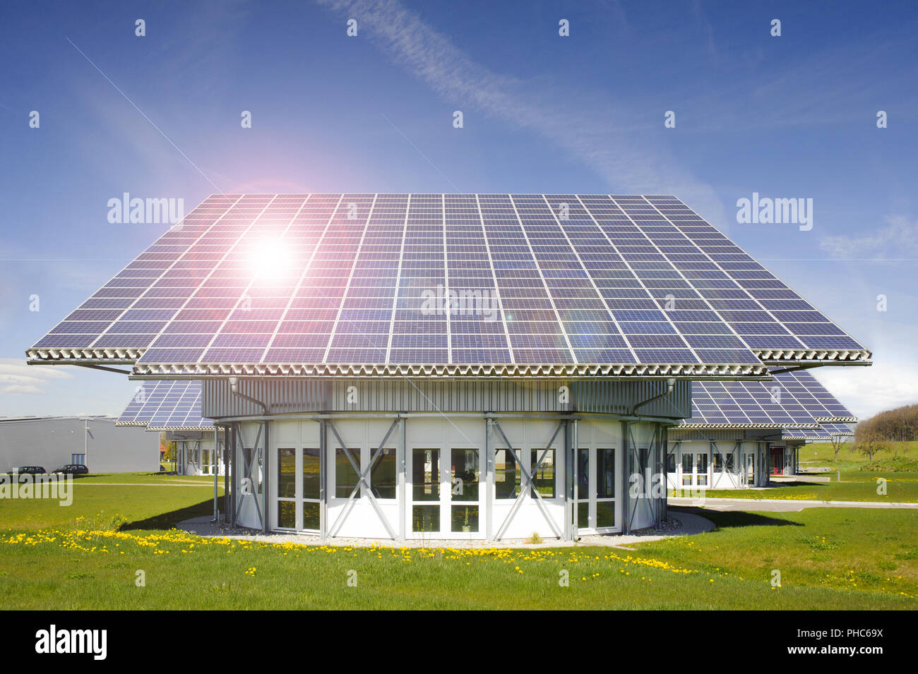 solar panels on roof with sun beams Stock Photo - Alamy