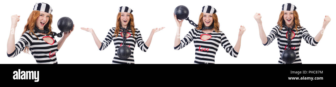 The young smiling woman-prisoner isolated on white Stock Photo - Alamy