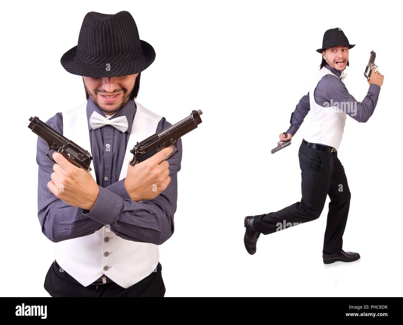 The man with gun isolated on the white Stock Photo - Alamy