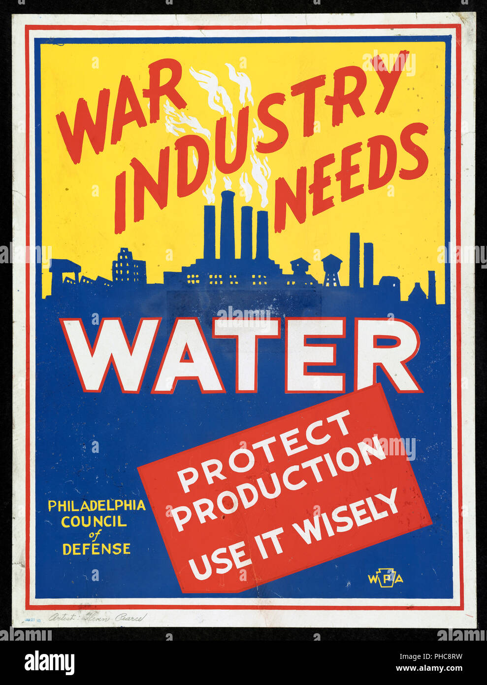 Poster promoting conservation of water for the war effort Stock Photo ...