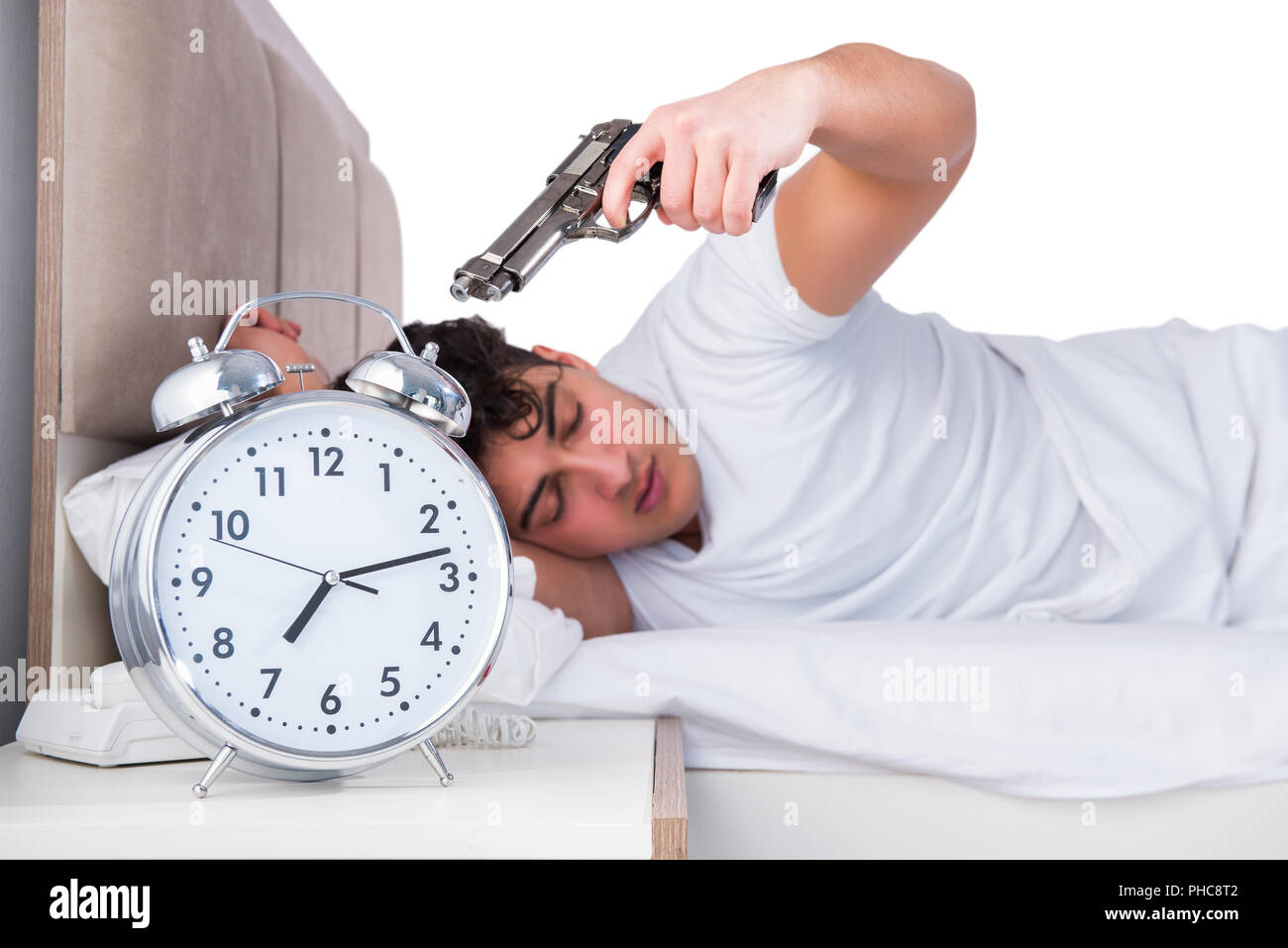 The man in bed suffering from insomnia Stock Photo - Alamy
