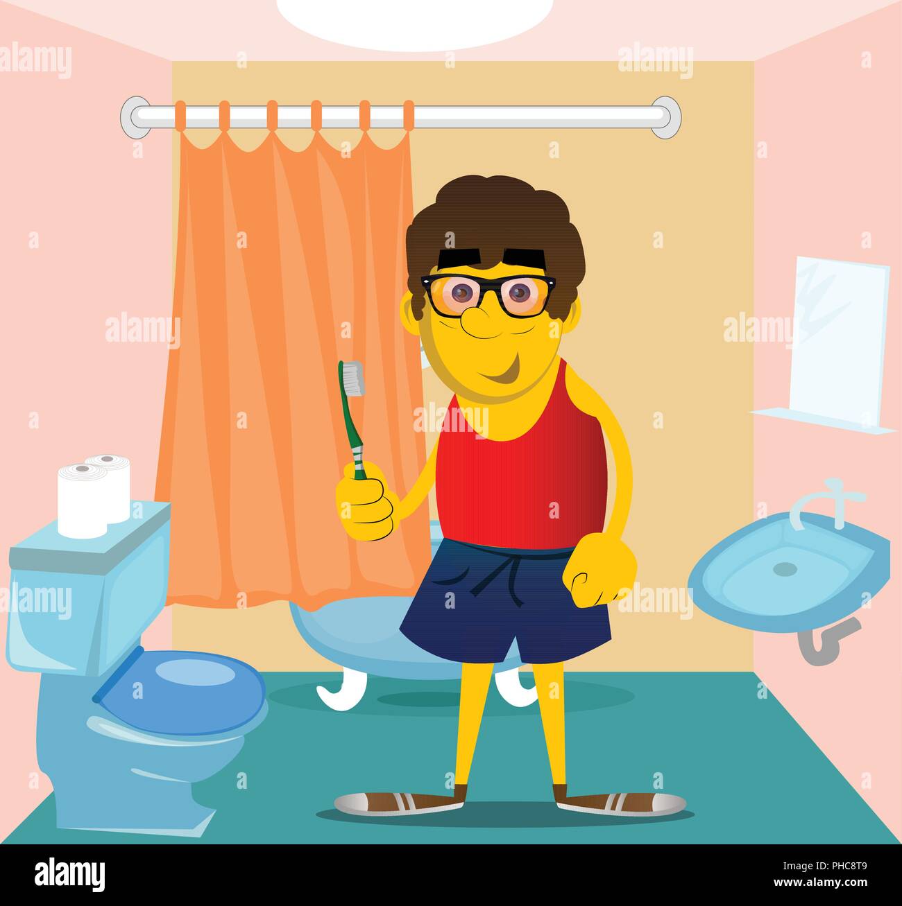 Yellow man holding toothbrush. Vector cartoon illustration Stock Vector ...