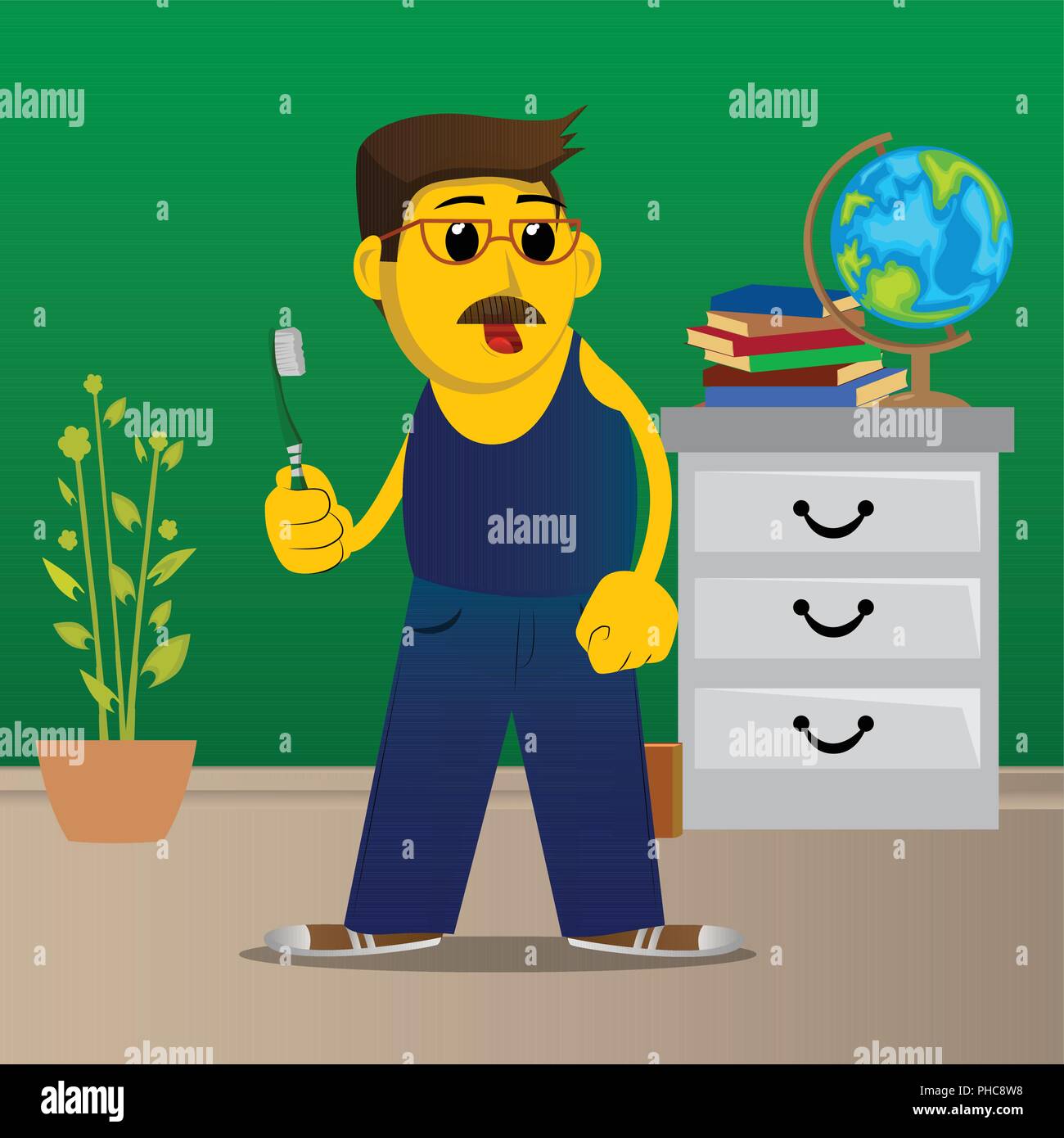 Yellow man holding toothbrush. Vector cartoon illustration Stock Vector ...