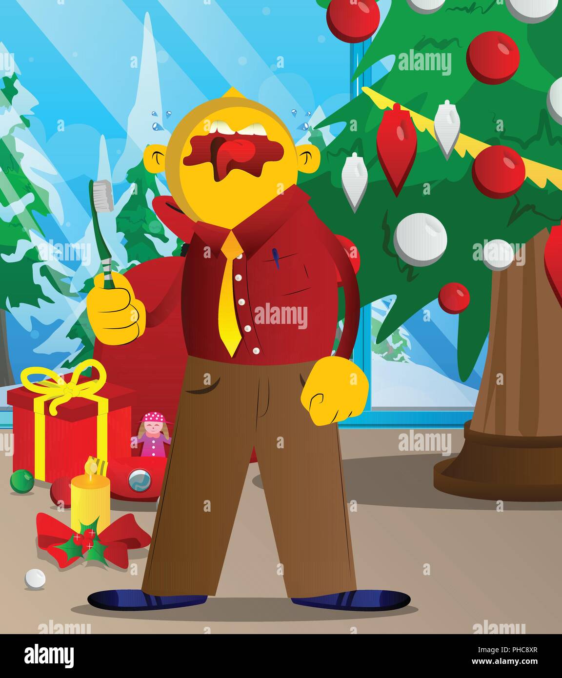 Yellow man holding toothbrush. Vector cartoon illustration Stock Vector ...