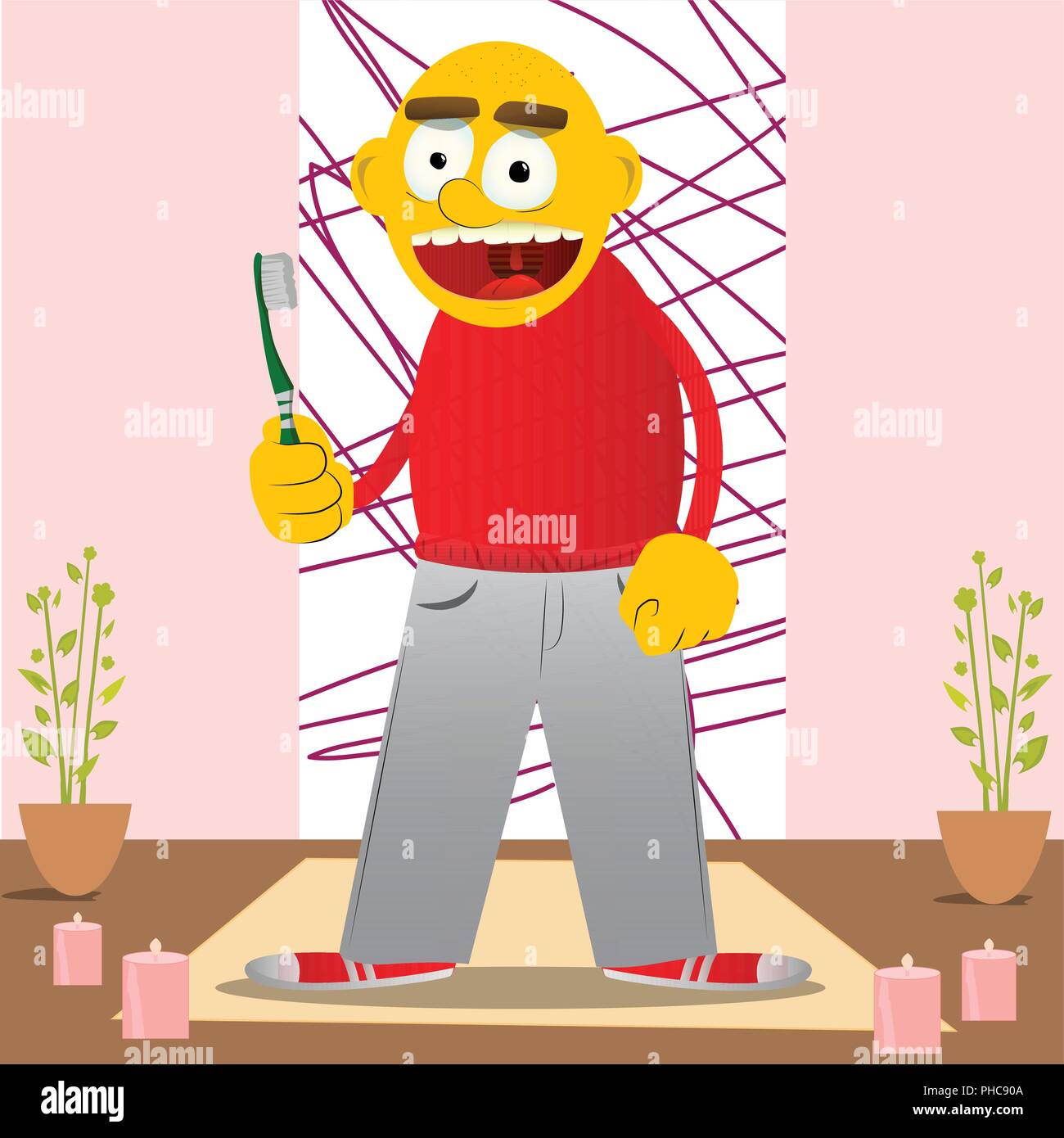 Yellow man holding toothbrush. Vector cartoon illustration Stock Vector ...