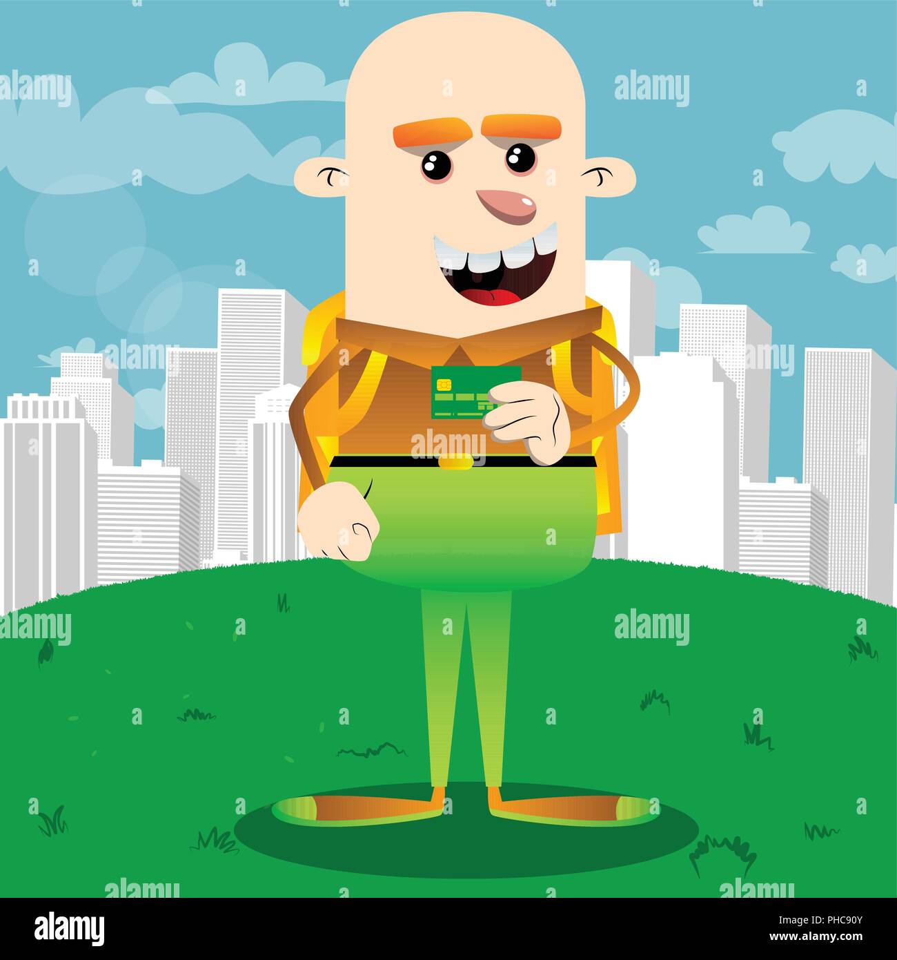 Schoolboy holding credit card. Vector cartoon character illustration ...