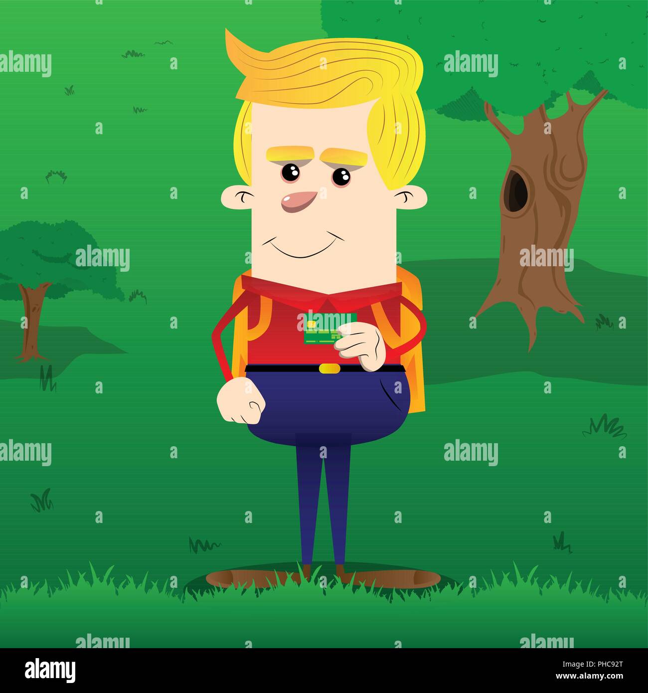 Schoolboy holding credit card. Vector cartoon character illustration ...