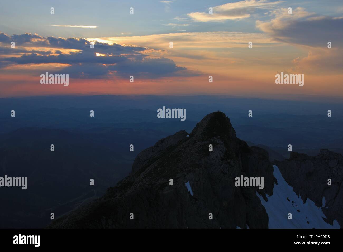 Evening scene on Mount Santis. Girenspitz Stock Photo - Alamy