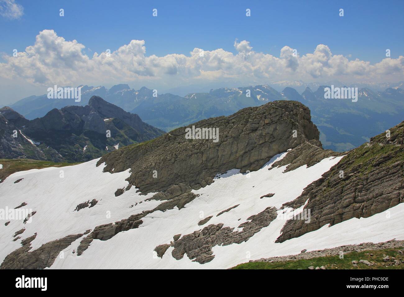 View from Mount Santis. Lisengrat and Wildhuser Schofberg Stock Photo ...