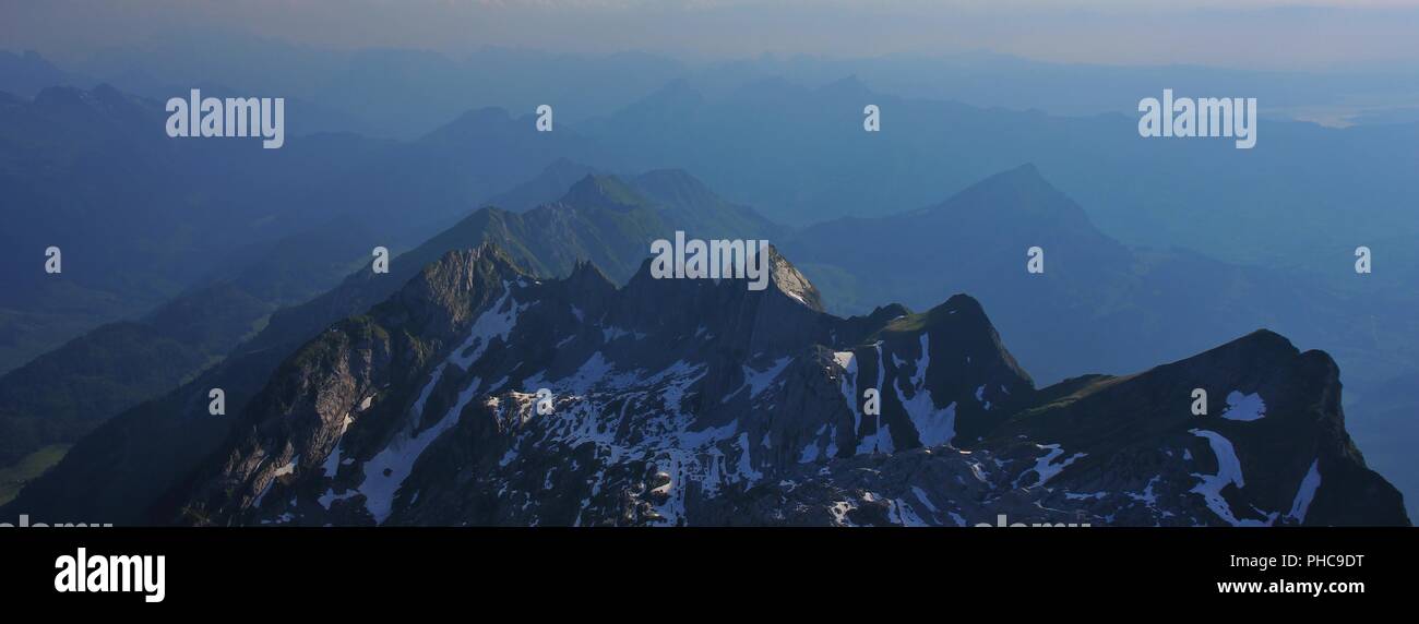 Mountains of the Alpstein Range on a fogy day Stock Photo - Alamy