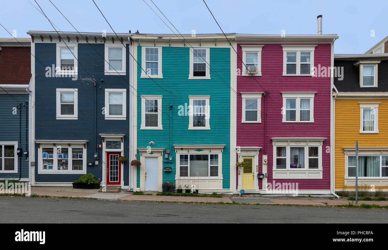 Row of colorful houses in historic downtown St. John's, Newfoundland ...