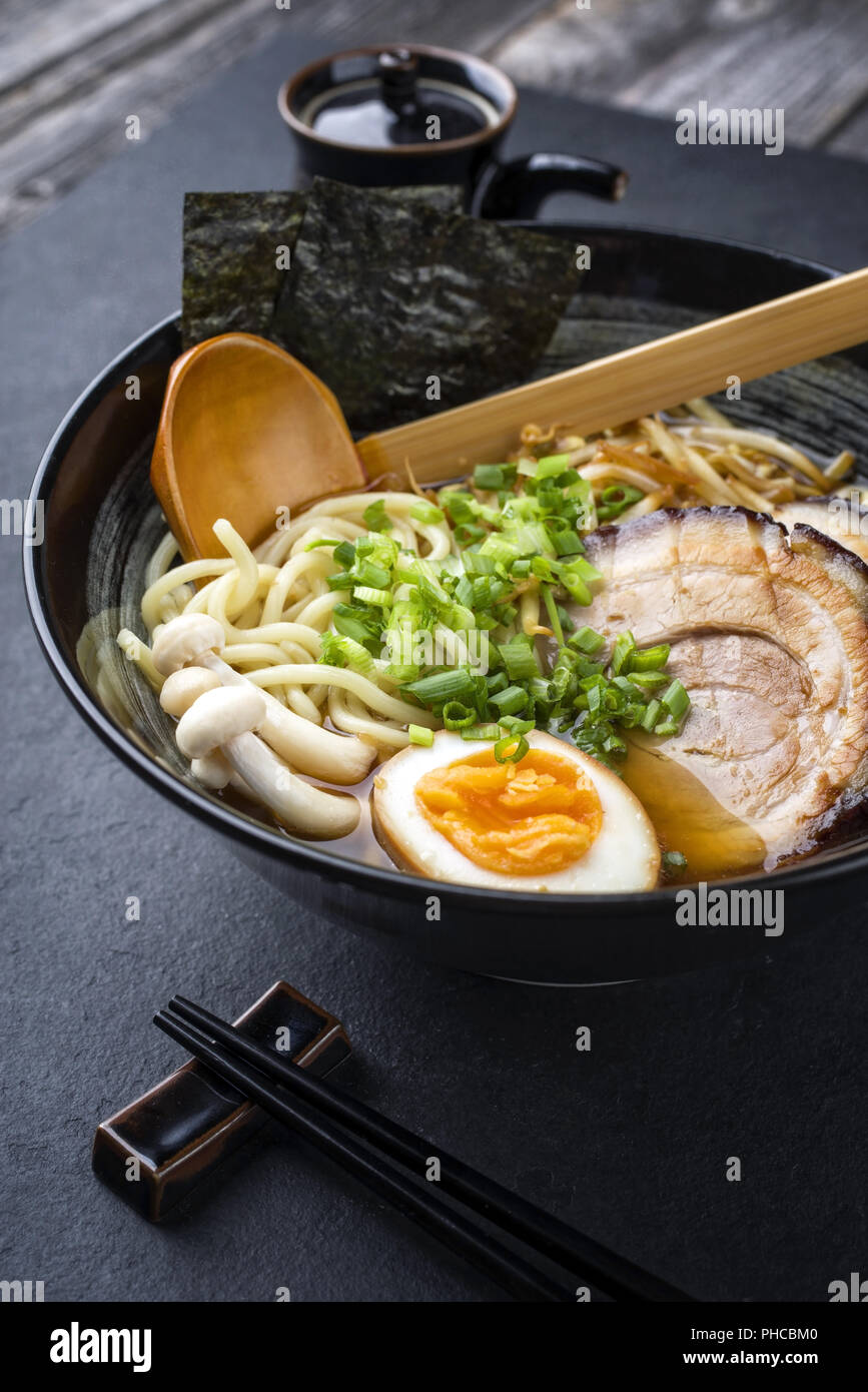 Traditional Ramen Yakibuta with Pork as close-up in a bowl Stock Photo ...
