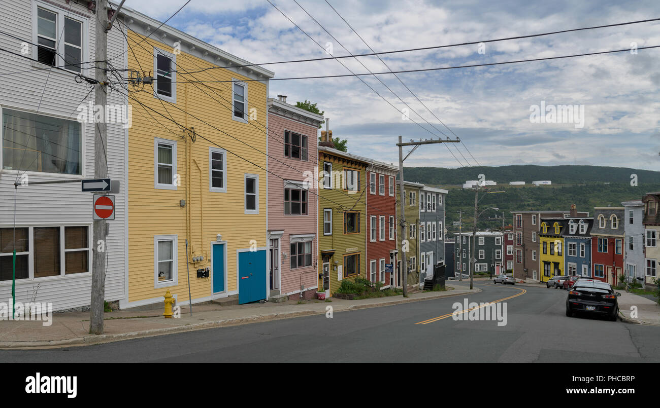 Row of colorful houses in historic downtown St. John's, Newfoundland ...