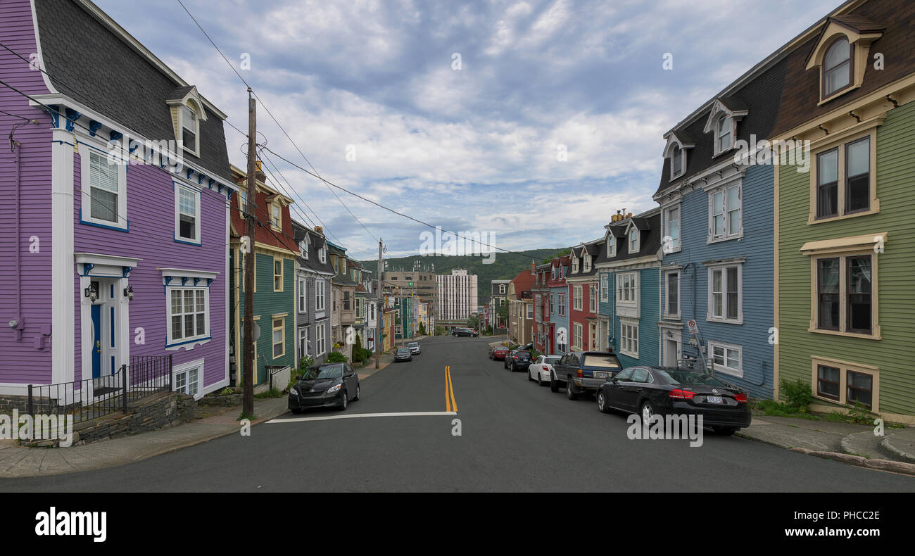 Row of colorful houses in historic downtown St. John's, Newfoundland ...