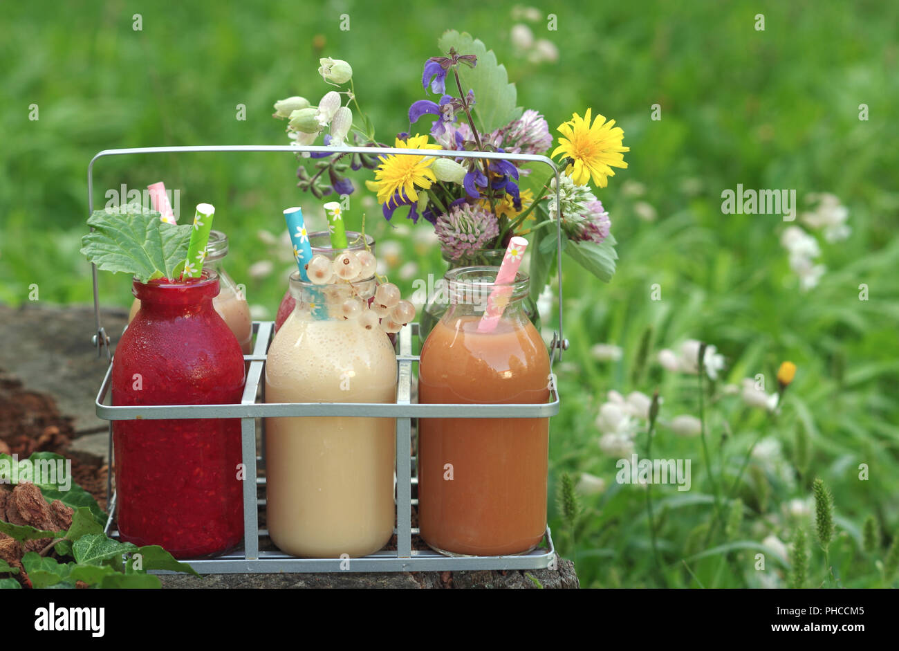 various fruit smoothies in flask Stock Photo - Alamy