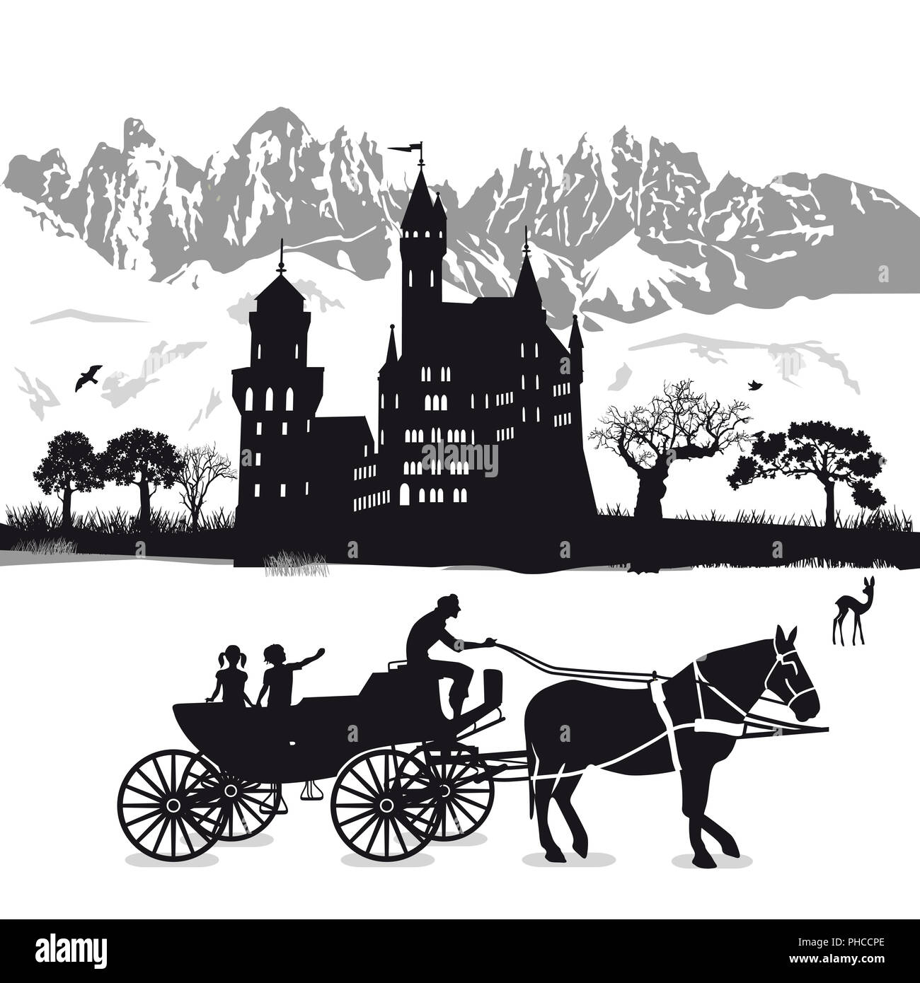 Castle with children and carriage Stock Photo - Alamy