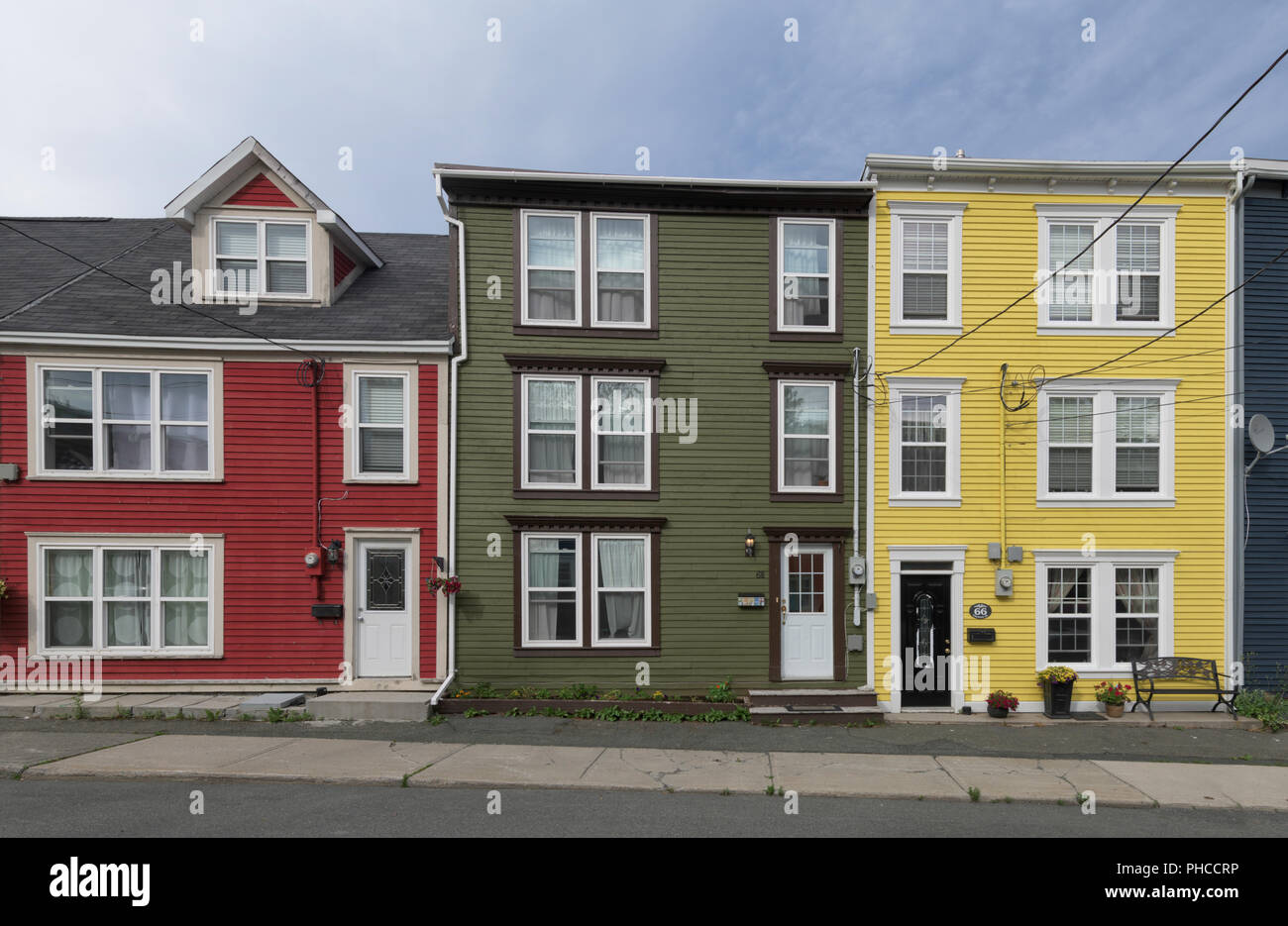 Rows of colorful houses on Colonial Street in St. John's, Newfoundland ...