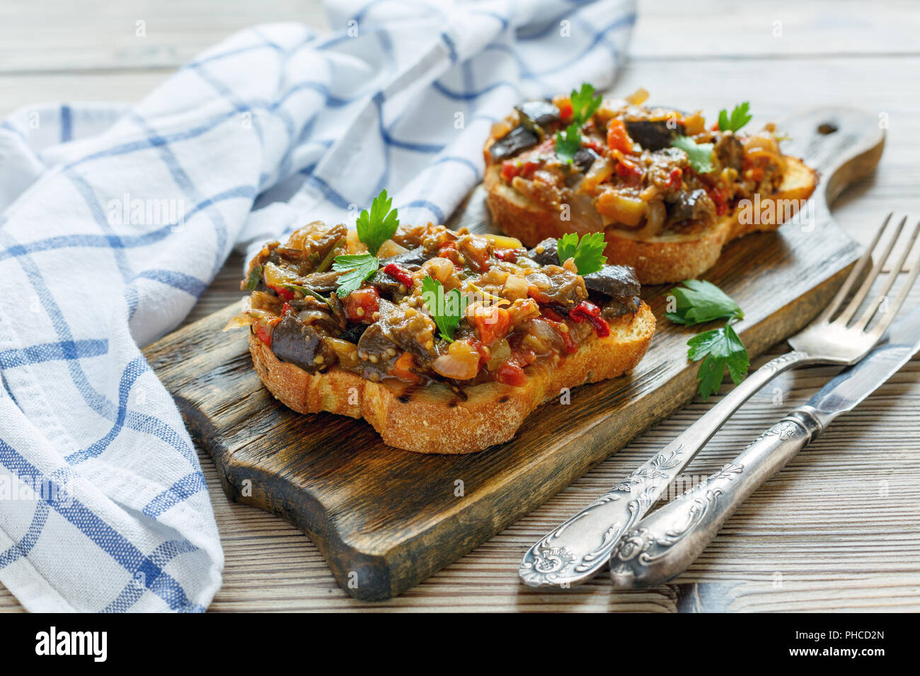 Crostini with roasted vegetables Stock Photo - Alamy