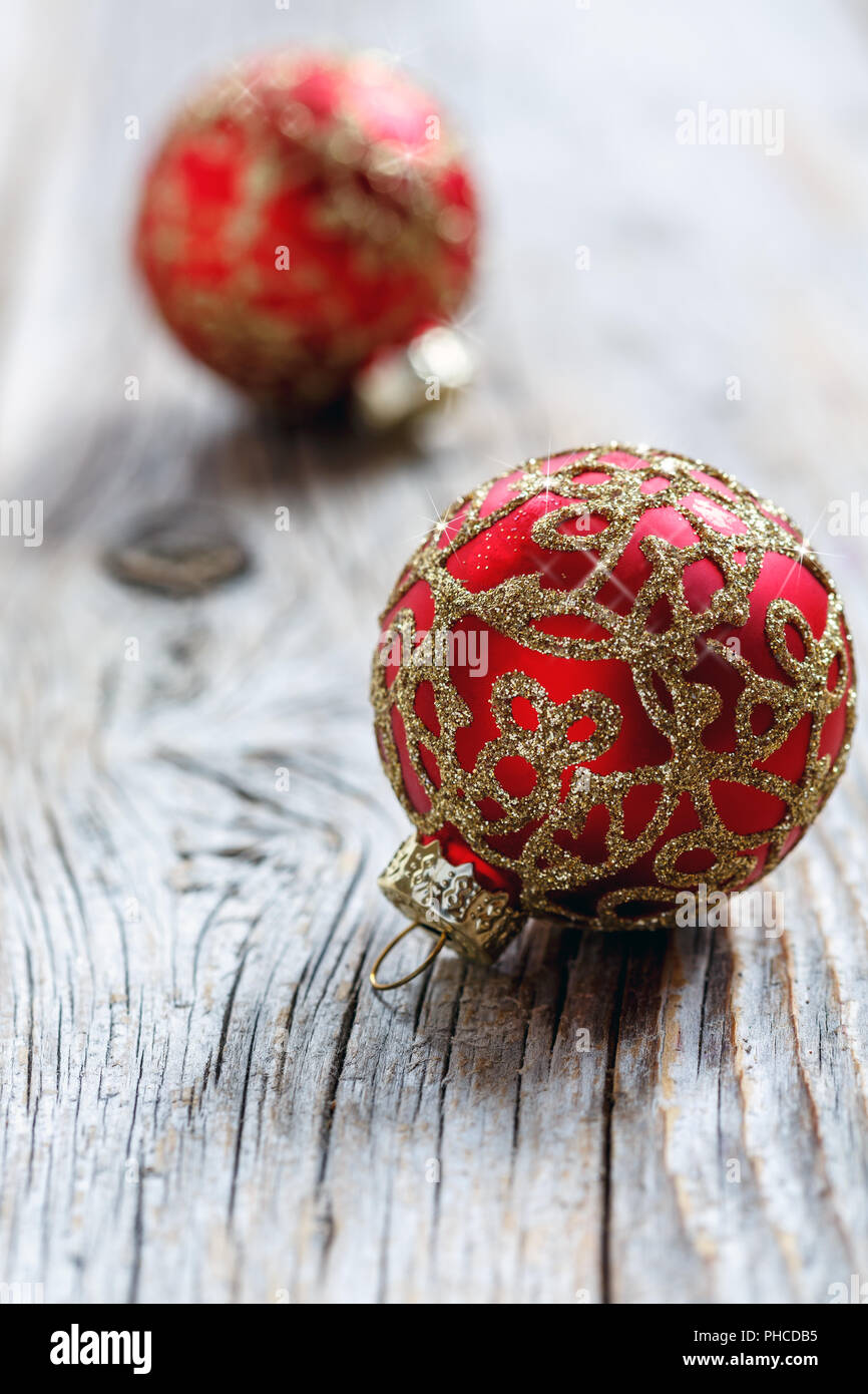 Christmas red ball with gold ornament Stock Photo - Alamy