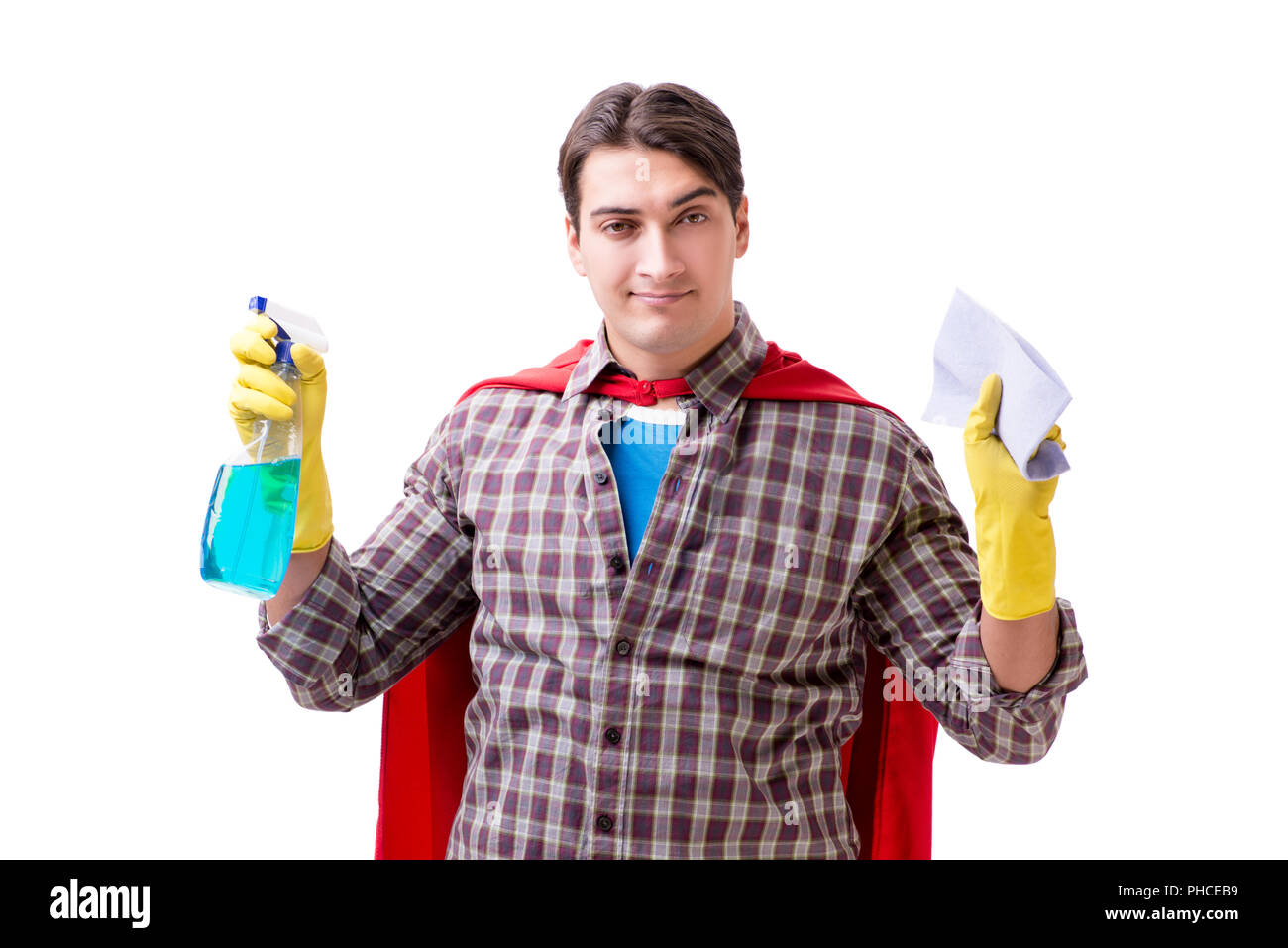Super hero cleaner isolated on white Stock Photo - Alamy
