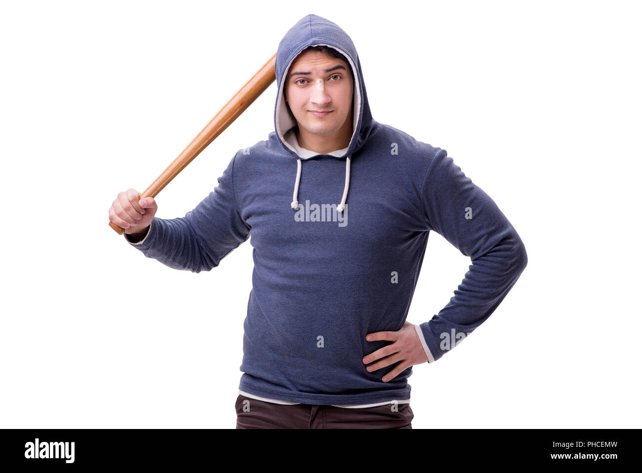 Young man hooligan with baseball bat isolated on white Stock Photo - Alamy