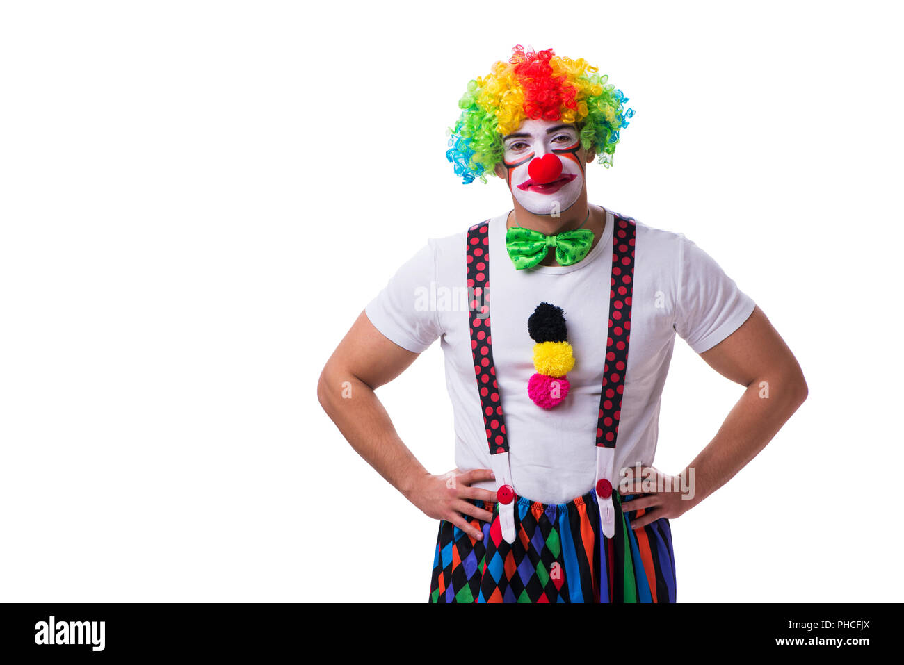 Funny clown acting silly isolated on white background Stock Photo - Alamy