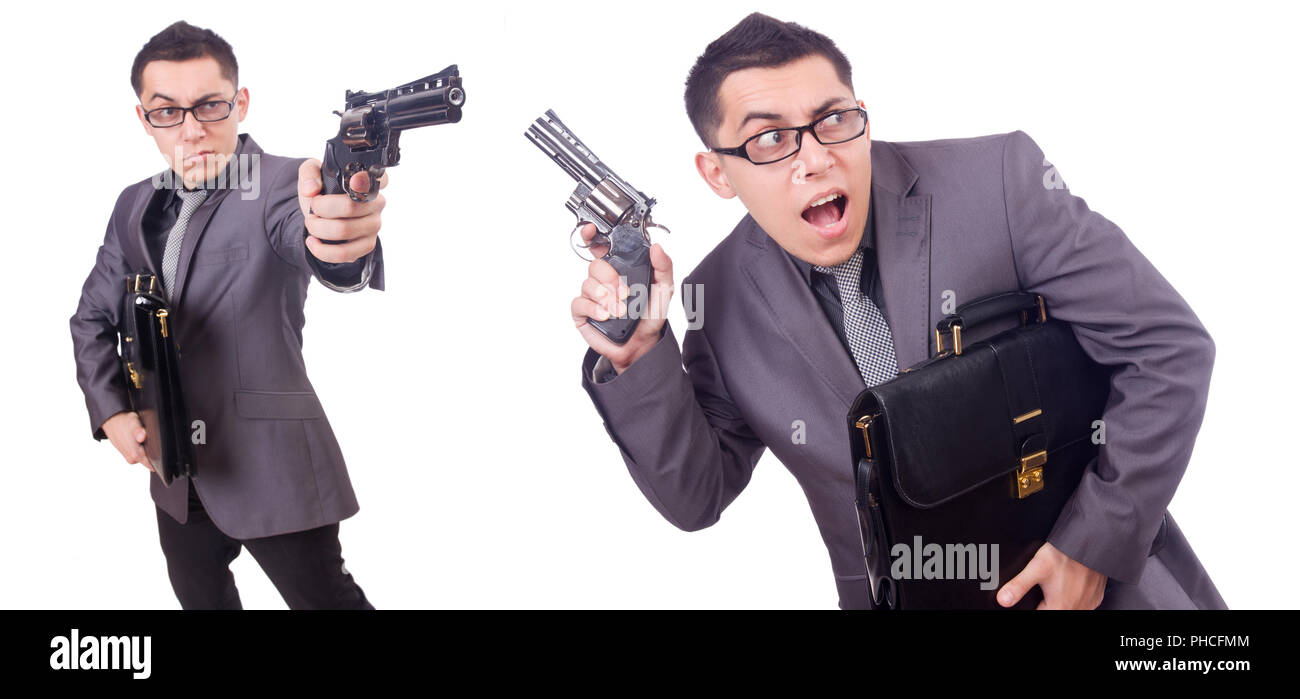 Funny businessman gun on white hi-res stock photography and images - Alamy