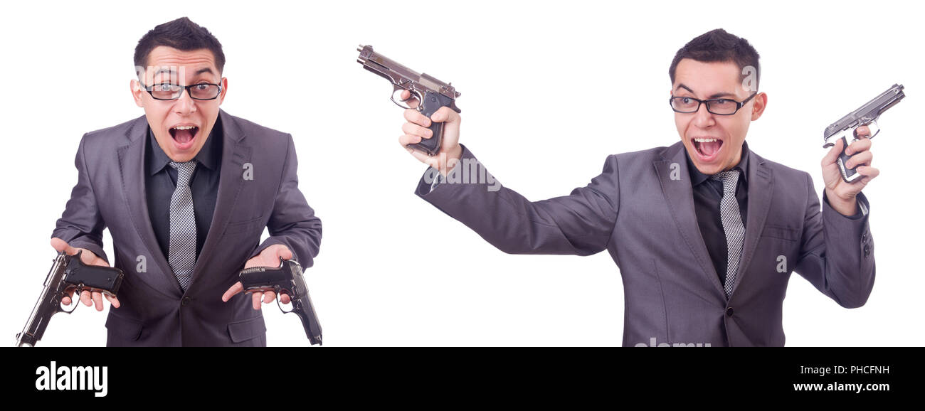 Funny businessman gun on white hi-res stock photography and images - Alamy
