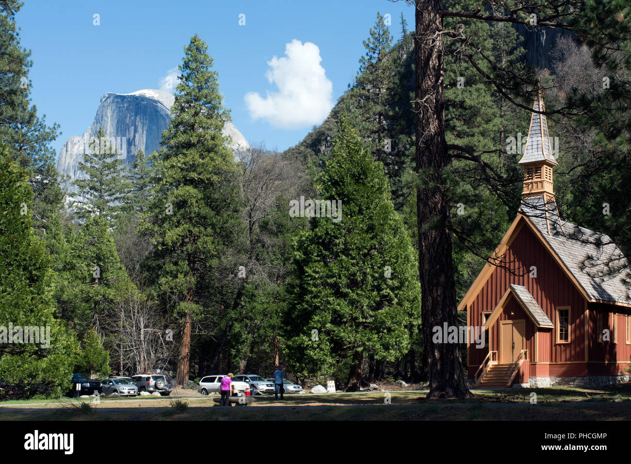 Yosemite Valley. Red Church and Half Dome Stock Photo - Alamy
