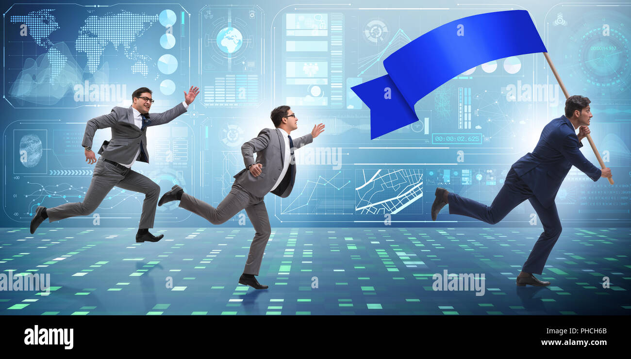 The businessman with blank banner running in business concept Stock ...