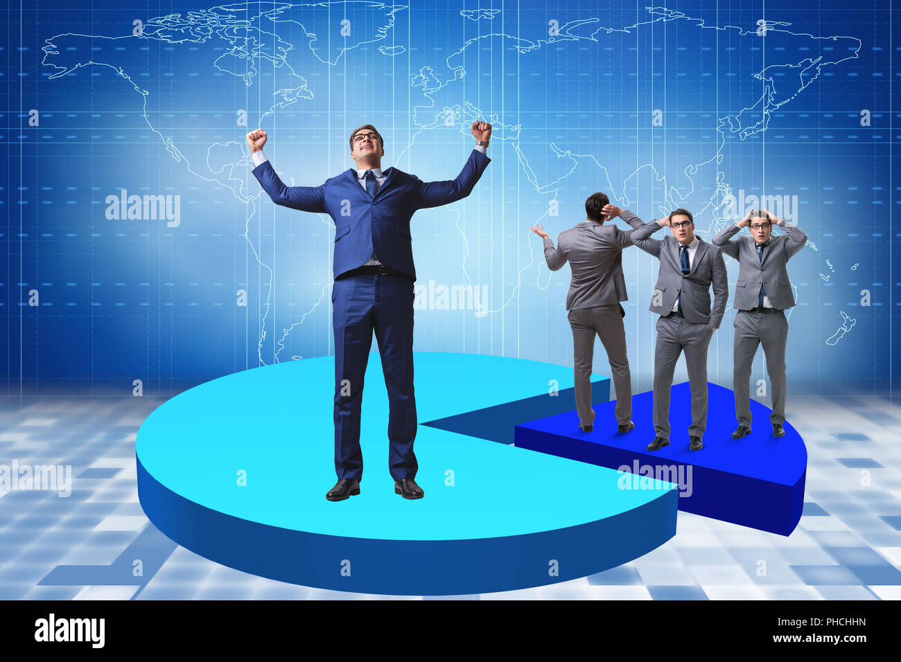 The businessman standing on pie chart in business concept Stock Photo ...
