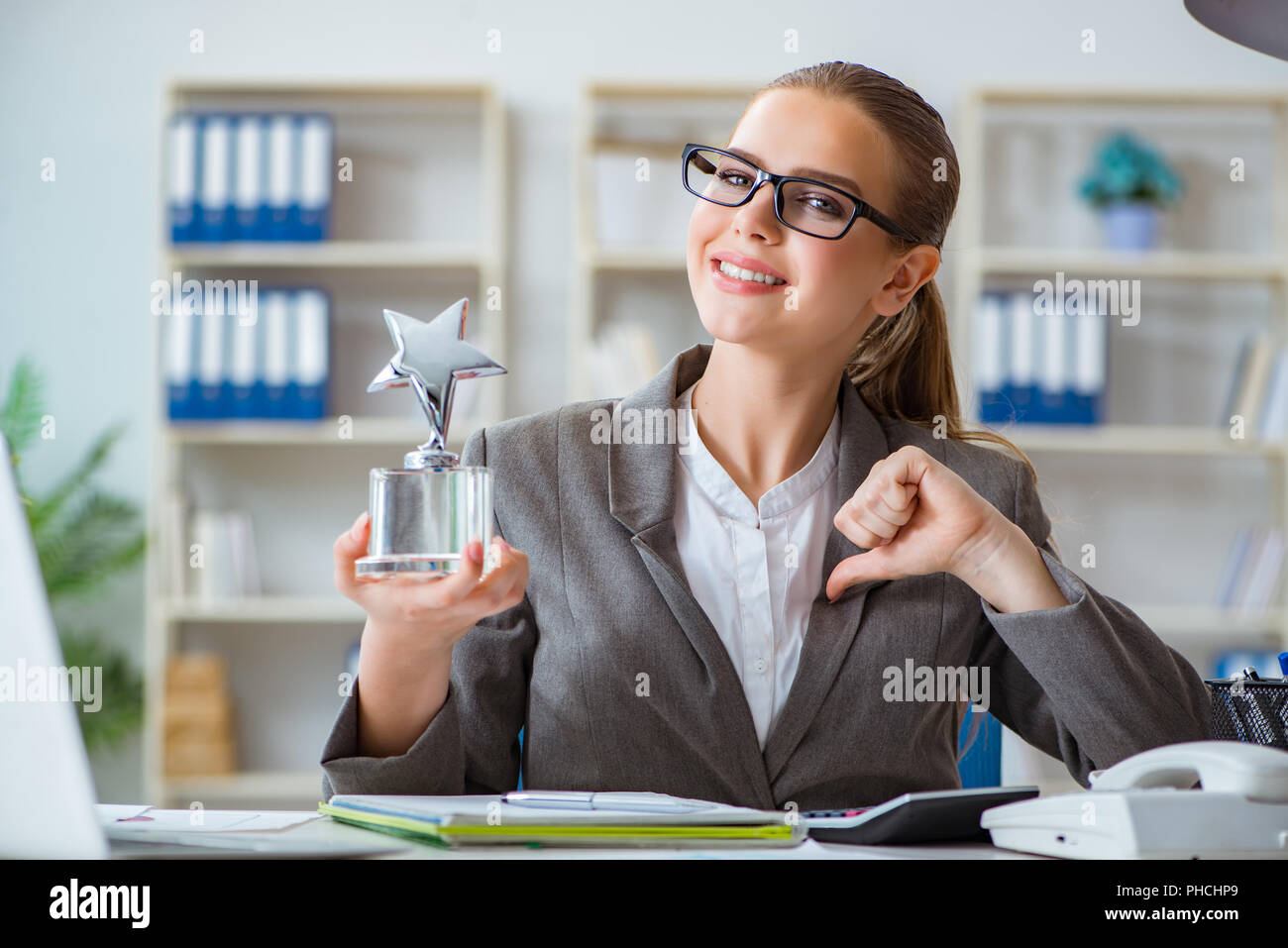 The female businesswoman boss accountant working in the office Stock ...
