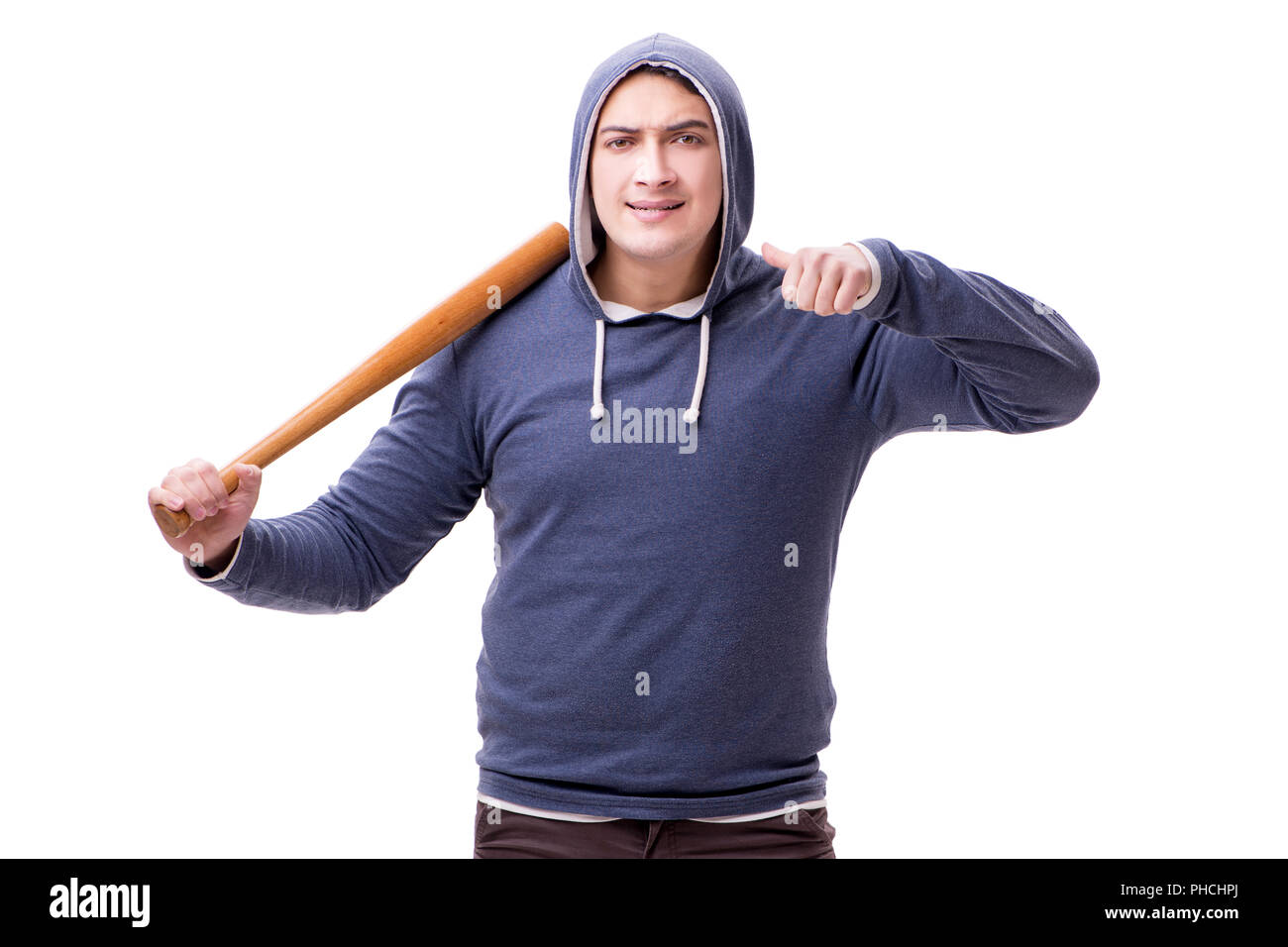 The young man hooligan with baseball bat isolated on white Stock Photo ...