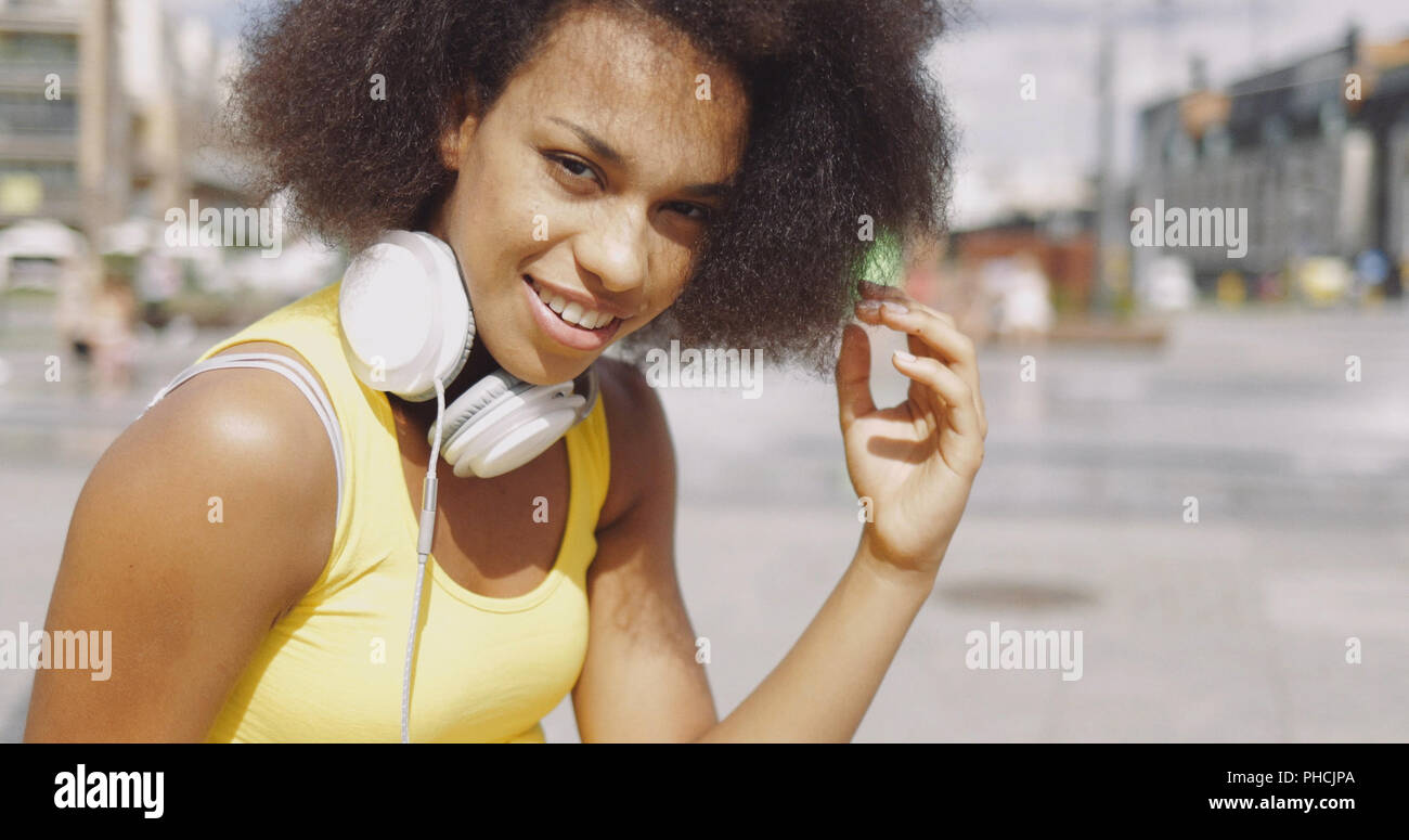 Beautiful woman in headphones posing hi-res stock photography and ...