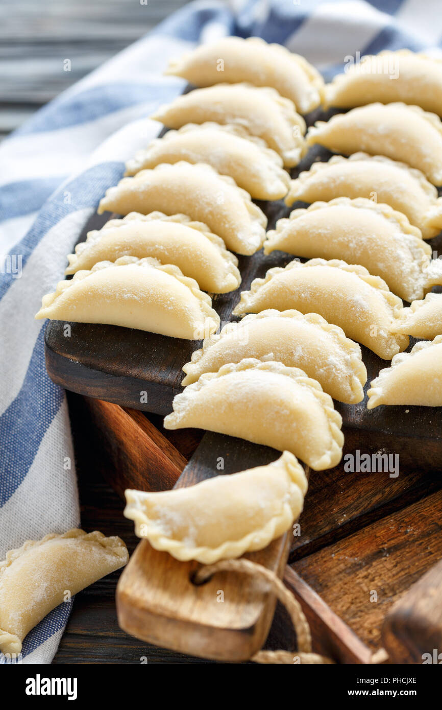Pierogi with cottage cheese prepared for cooking Stock Photo - Alamy