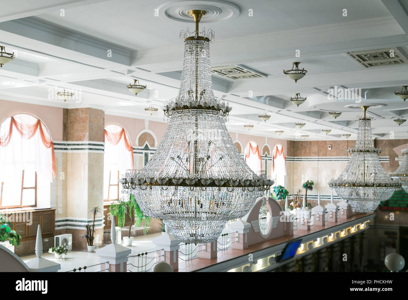 A huge crystal chandelier for lighting large rooms and halls Stock ...