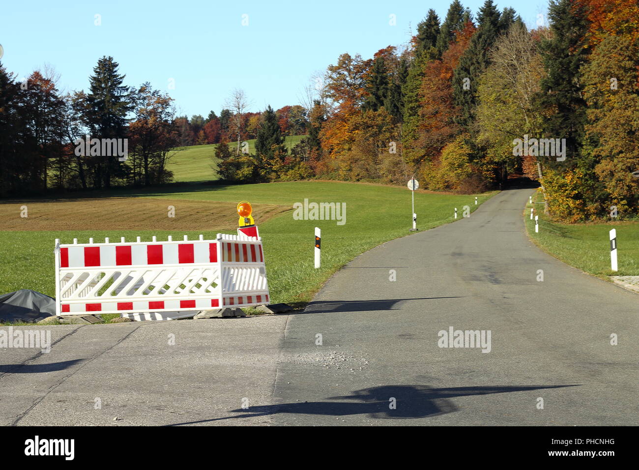 Road works red white barrier hi-res stock photography and images - Alamy