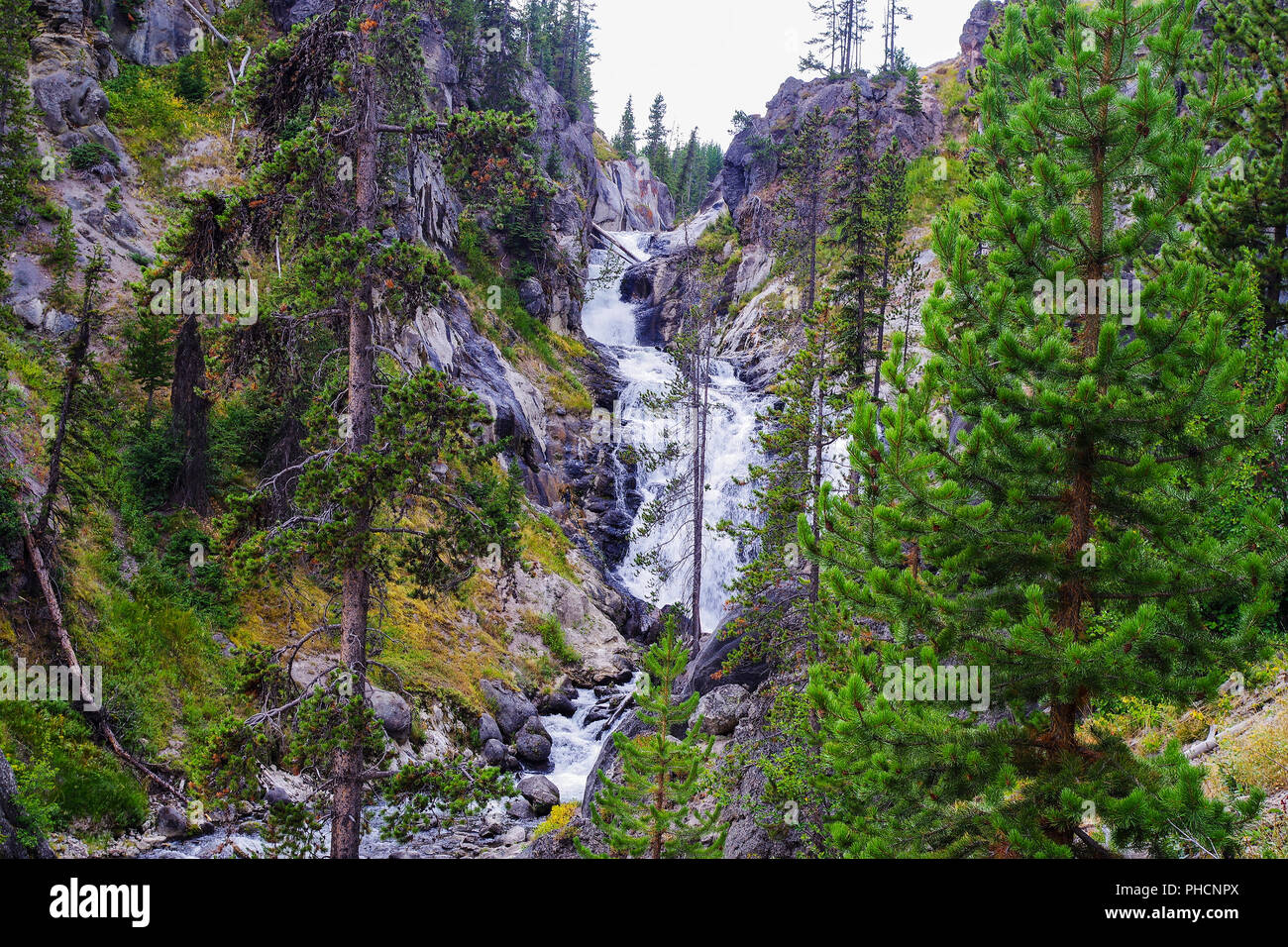 Waterfall from the Yellowstone River in Yellowstone National Park Stock ...
