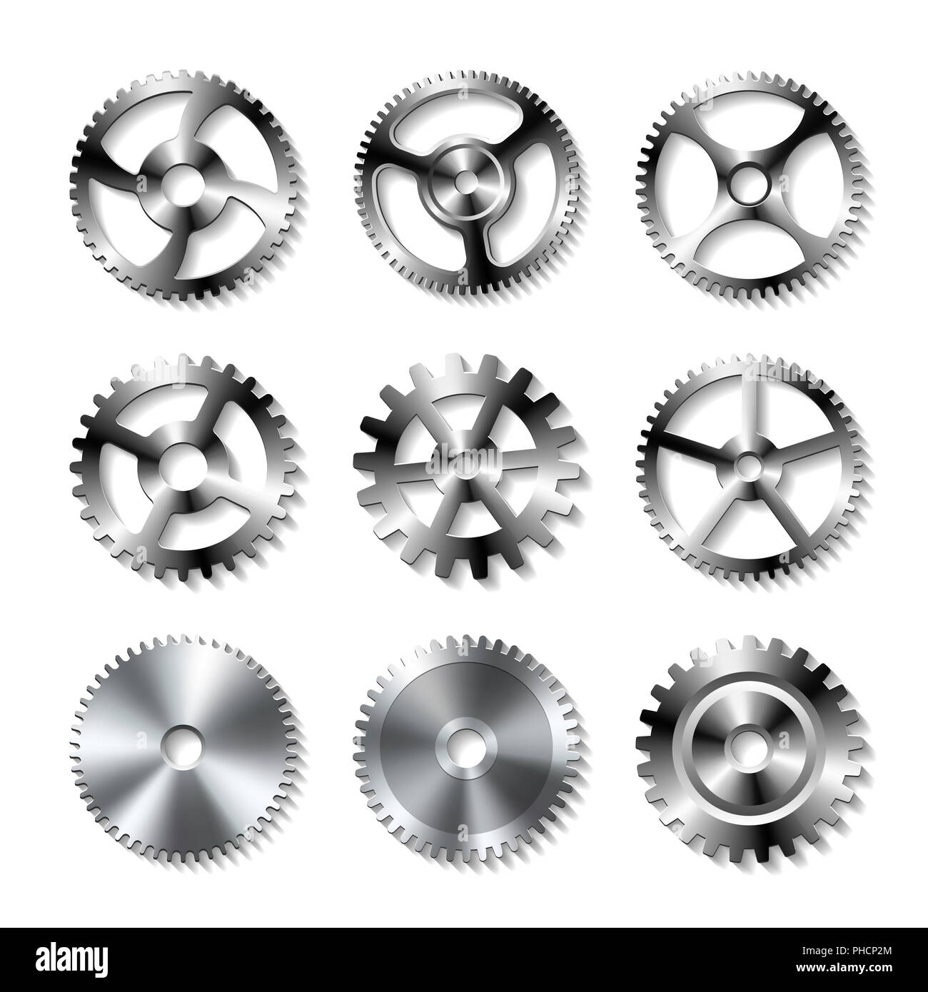 Set of realistic metal gears Stock Photo - Alamy