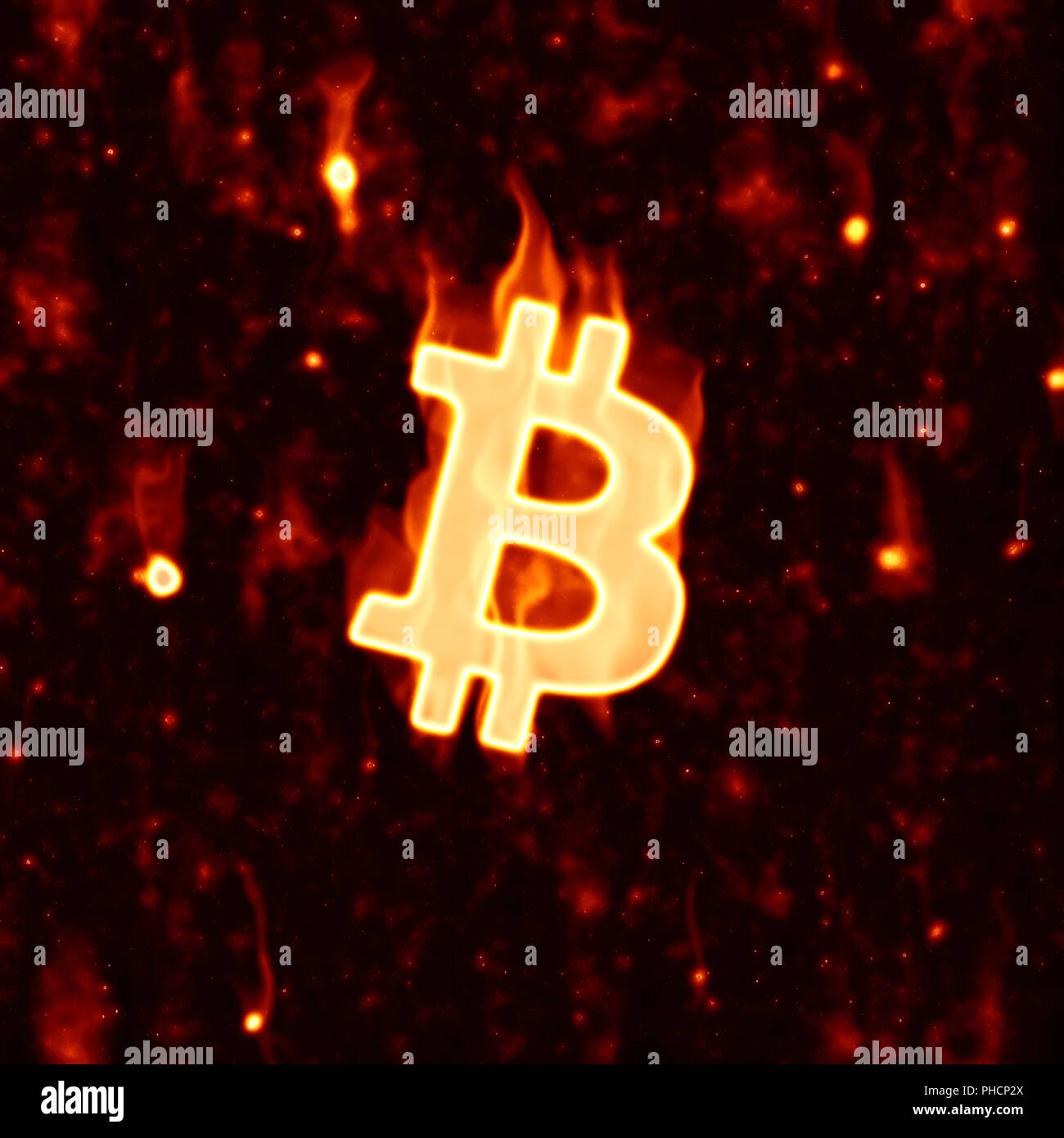 burning bitcoin sign Stock Photo - Alamy
