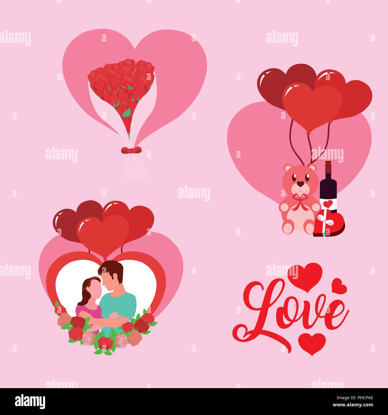 Set of love cartoons elements collection vector illustration graphic ...