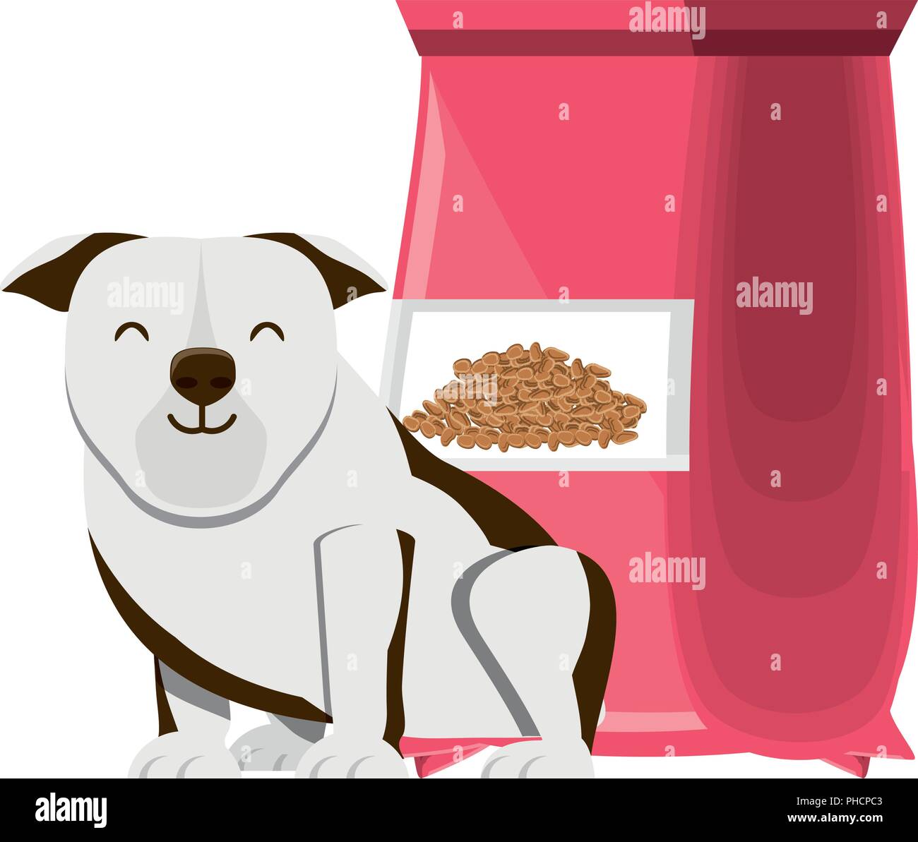 cute pug and dog food bag over white background, vector illustration ...