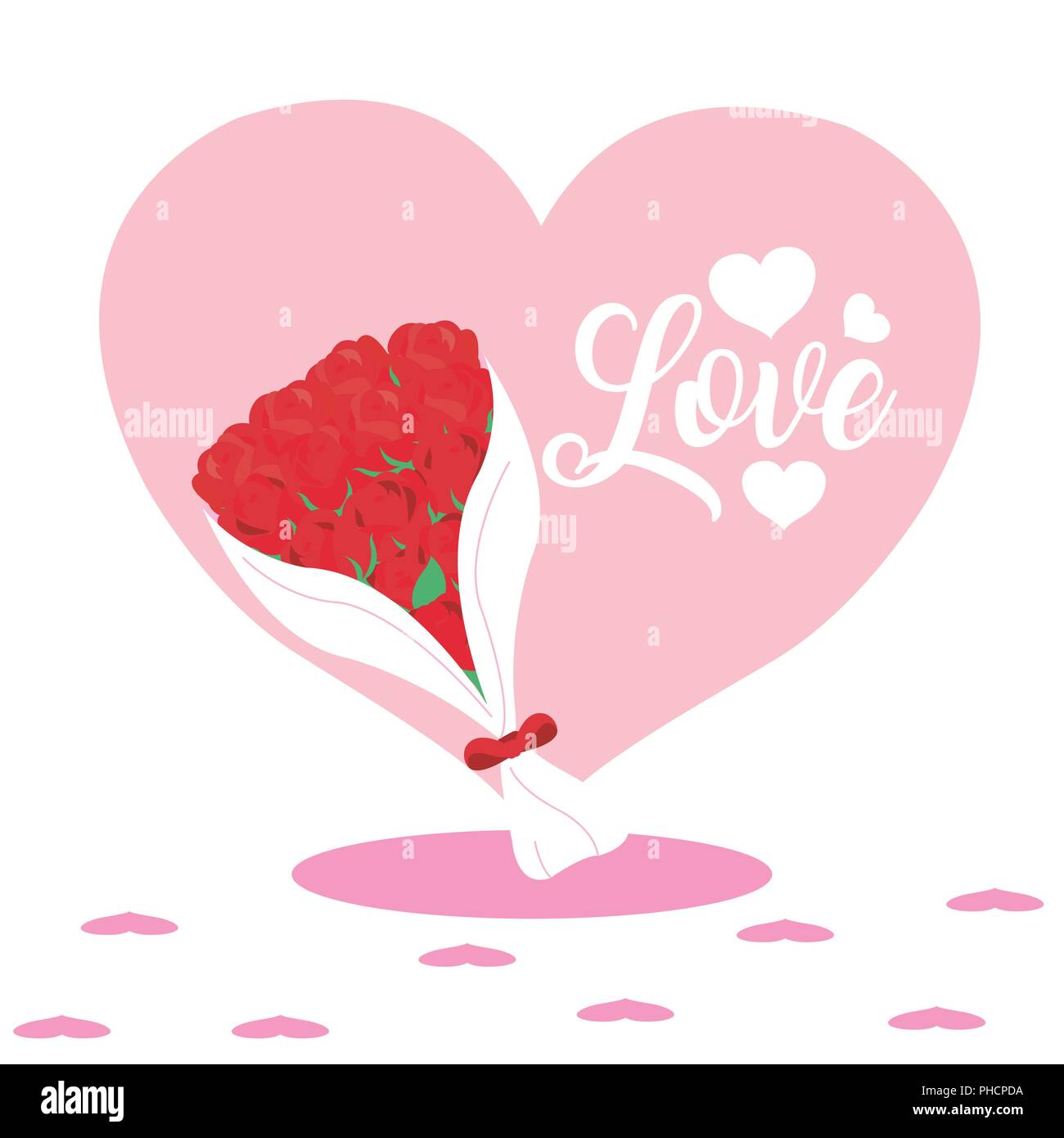 Cute love with flowers bouquet cartoons vector illustration graphic ...