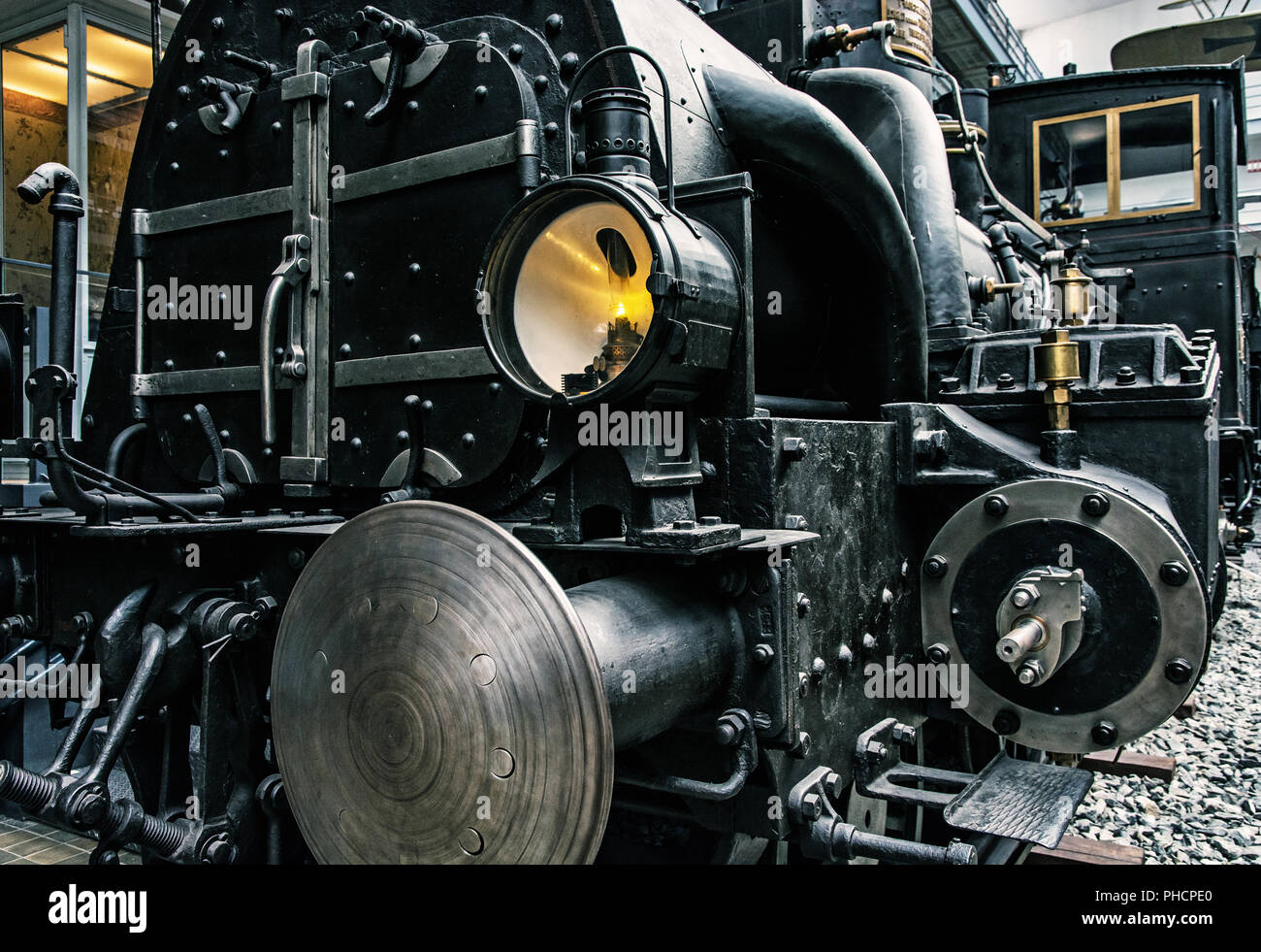 Old steam locomotive in technical museum in Prague, Czech Republic. The ...