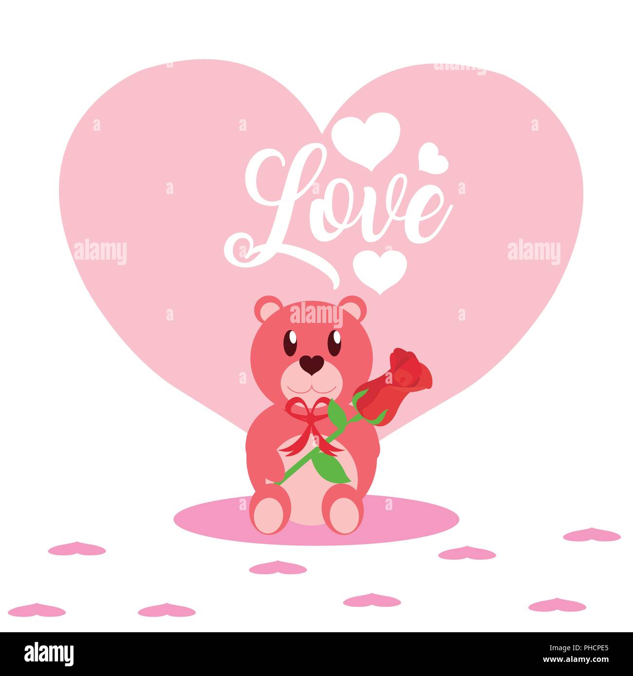 Cute love with teddy and flower cartoons vector illustration graphic ...