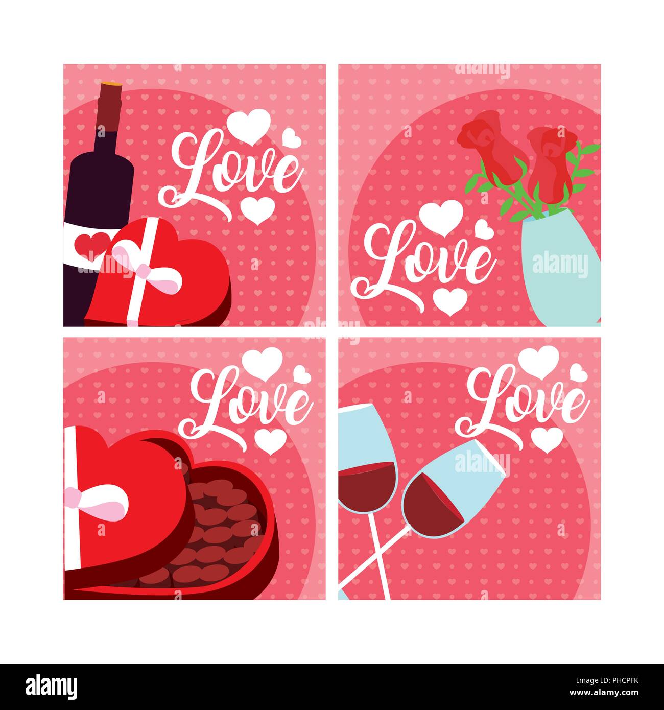 Set of love cards cartoons collection vector illustration graphic ...