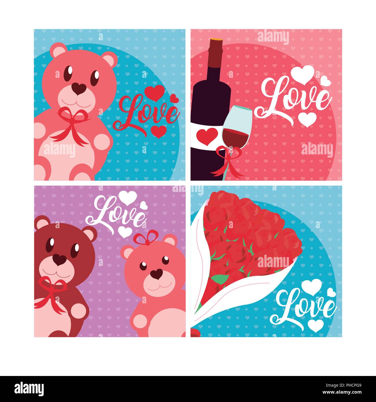 Set of love cards cartoons collection vector illustration graphic ...